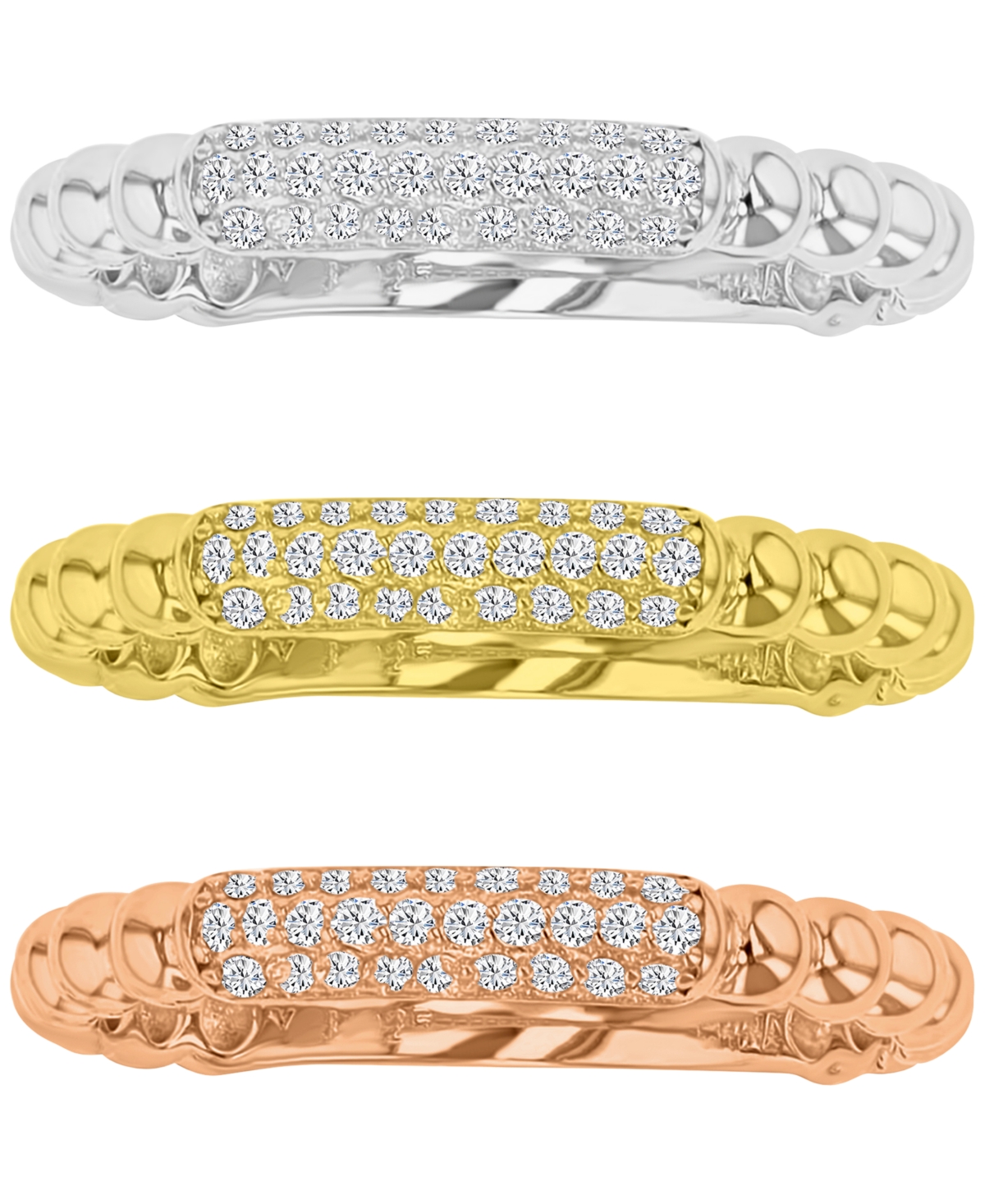 Click here for 3-Pc. Set Cubic Zirconia Pave Textured Rings - Tri... prices