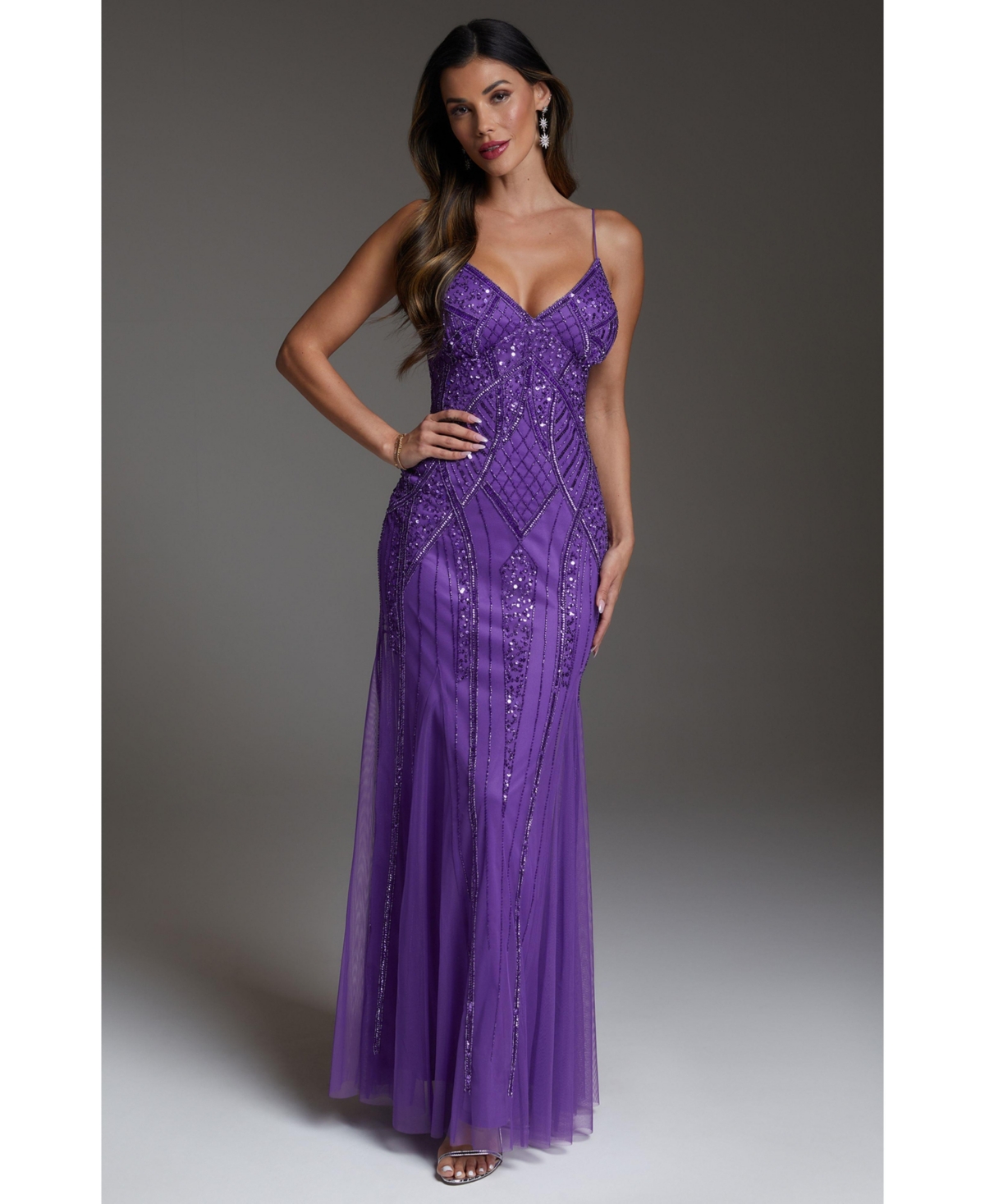 Click here for Bebe Womens Beaded Gown - Purple prices