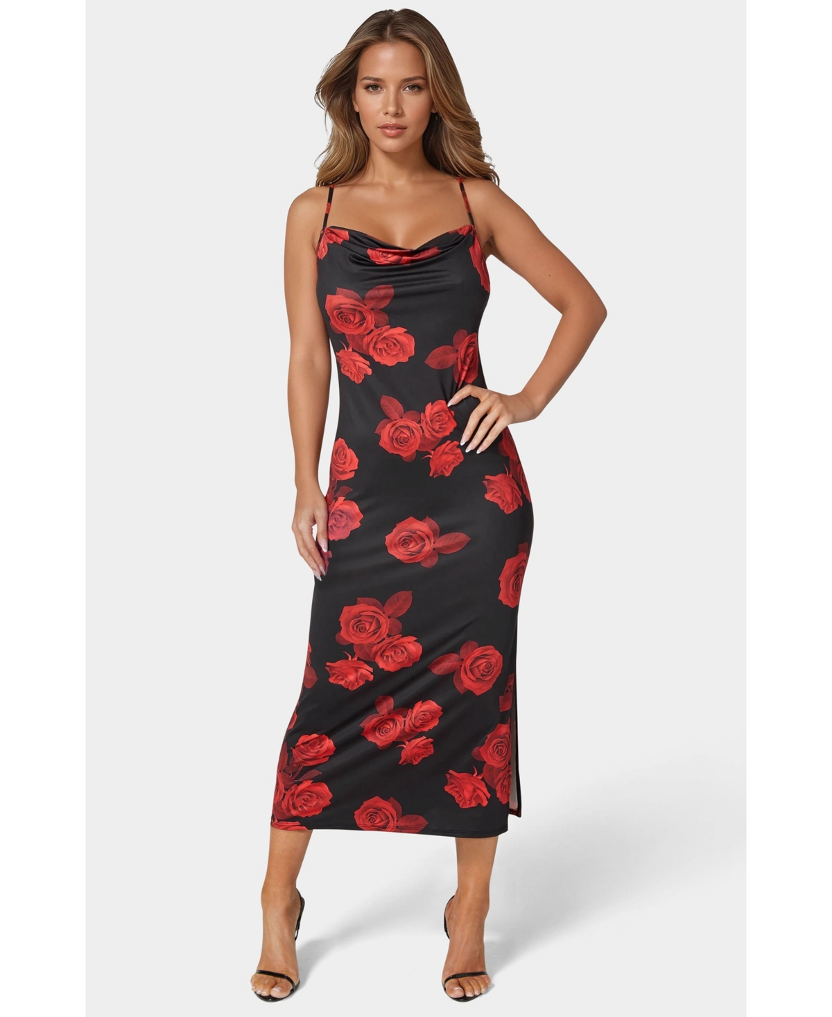Click here for Bebe Womens Printed Jersey Maxi Slip Dress - Black... prices