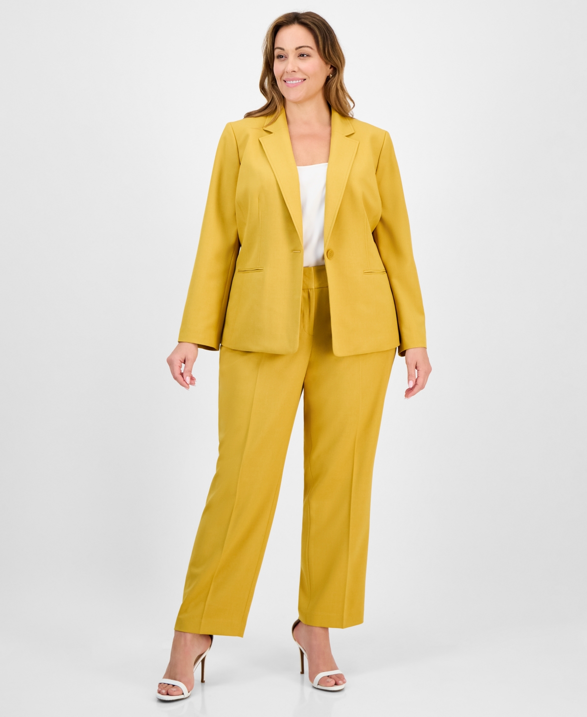 Click here for Le Suit Plus Size Crepe One-Button Straight-Leg Pa... prices