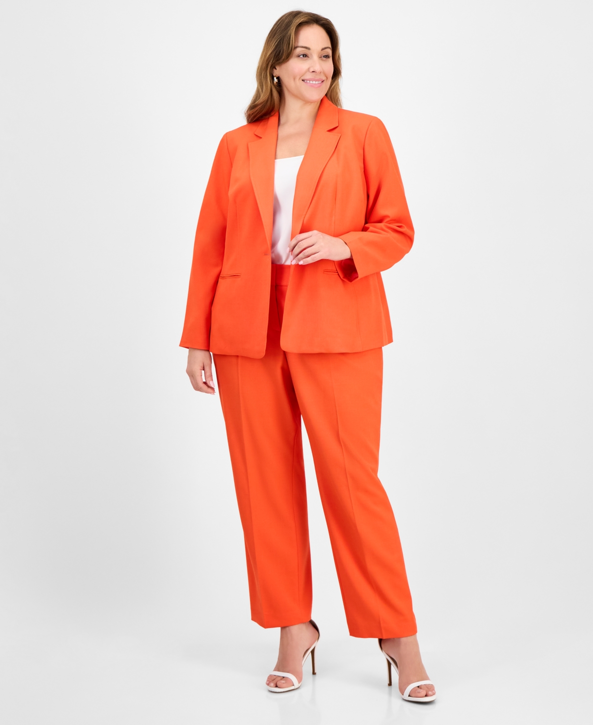 Click here for Le Suit Plus Size Crepe One-Button Straight-Leg Pa... prices