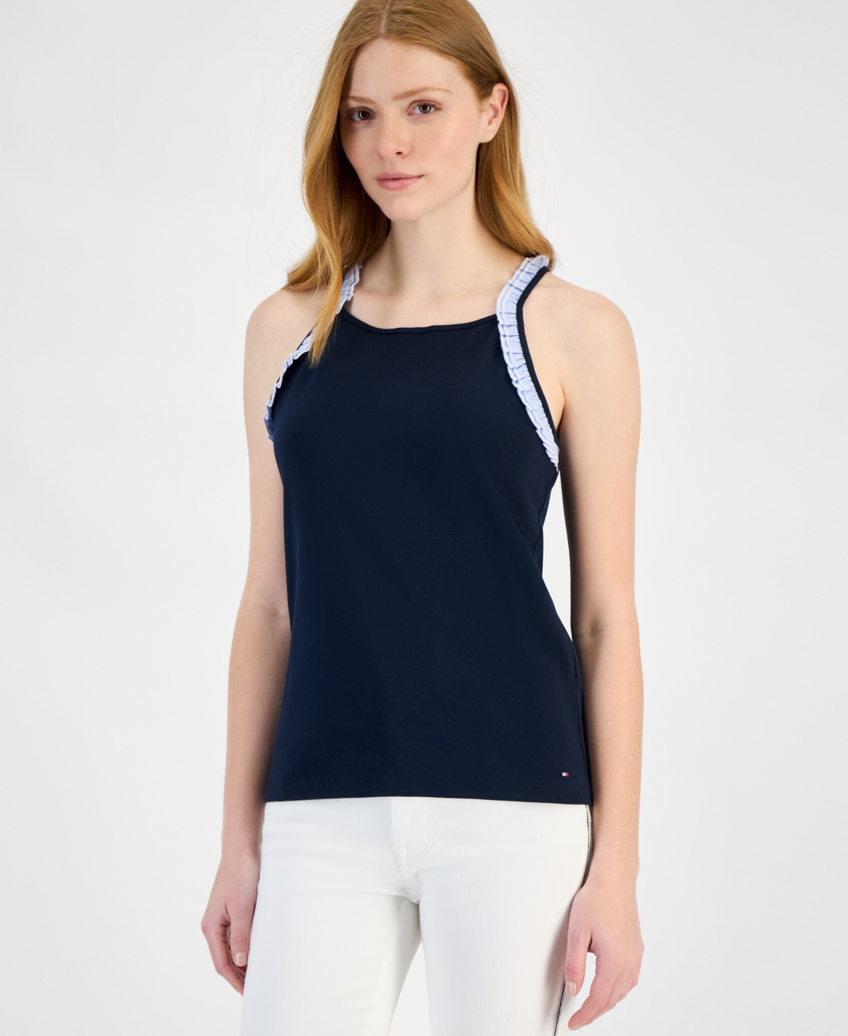 Click here for Tommy Hilfiger Womens High-Neck Ruffle-Trim Cotton... prices