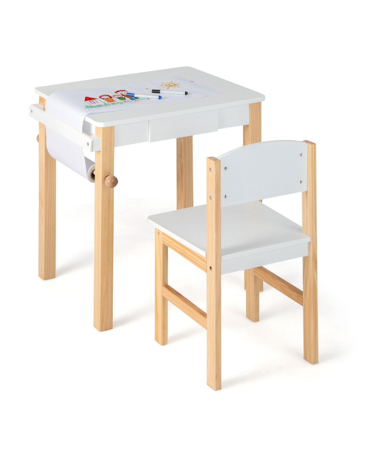 Click here for Kids Art Table and Chair Set with Drawer Paper Rol... prices