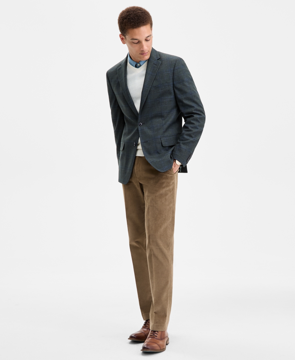 Tommy Hilfiger Mens Modern-Fit Check Sport Coat - Green/Blue