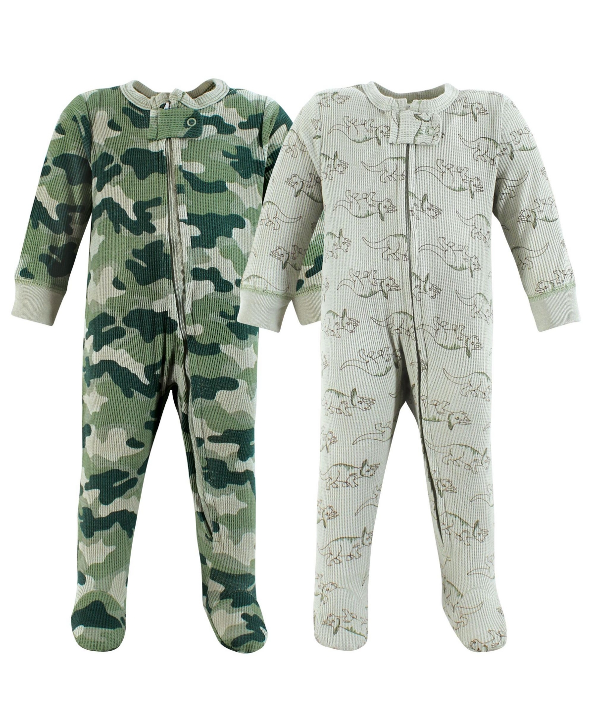 Hudson Baby Baby Boys Hudson Cozy Thermal Zippered One-Piece Outfits 2-Pack - Sage dinosaur
