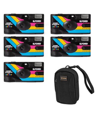 Ilford ILFOCOLOR Rapid Retro Single Use Color Film Camera, Black, 5 ...