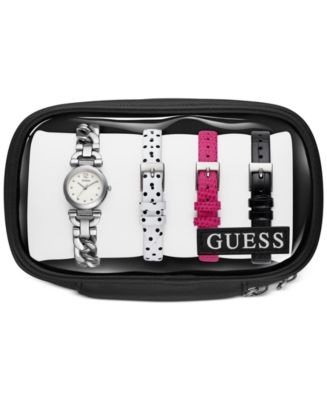 GUESS Women's Stainless Steel Bracelet Watch & 3 Interchangeable Straps ...