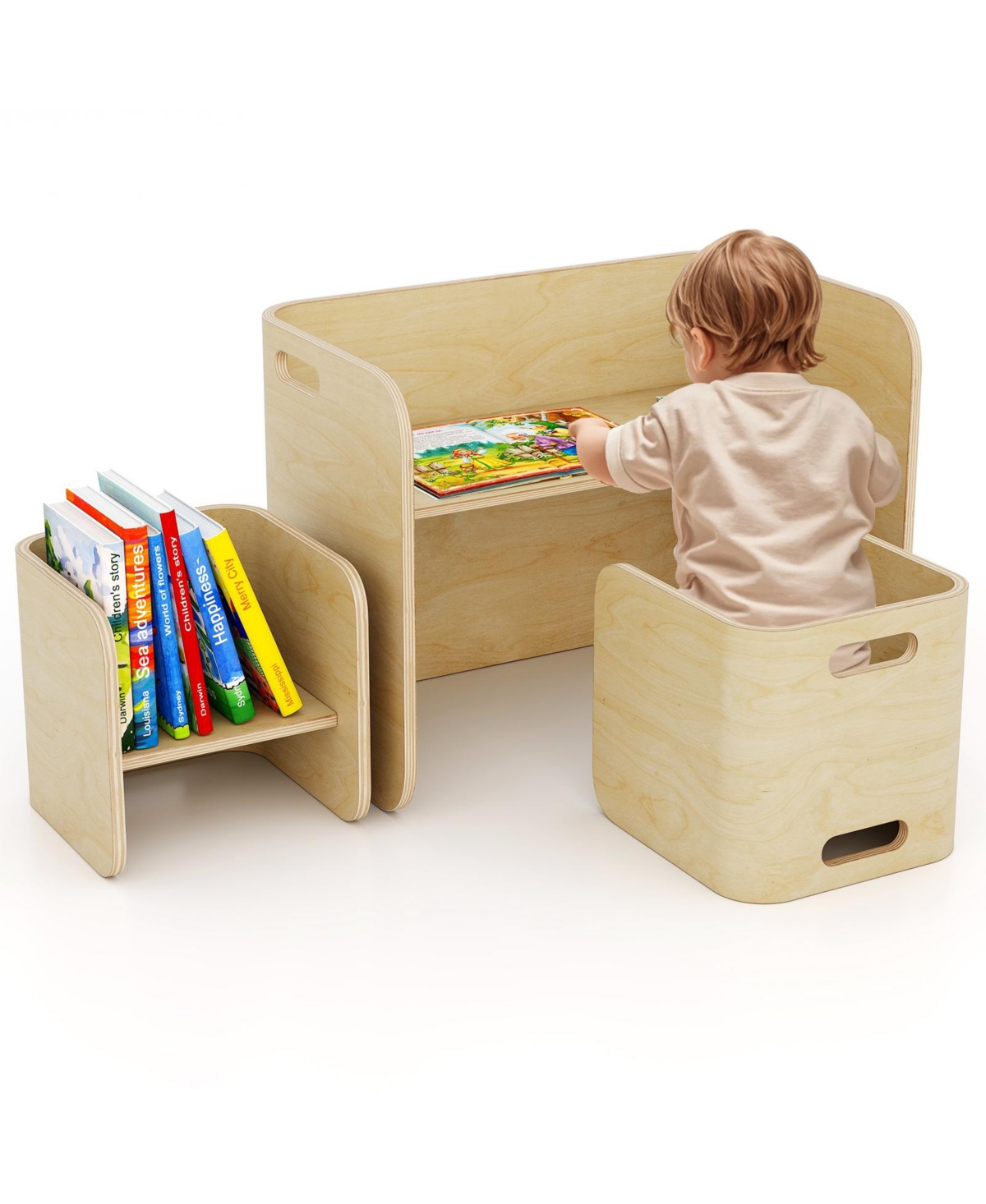 Click here for 3 Pieces Kids Wooden Table and Chair Set - Natural prices