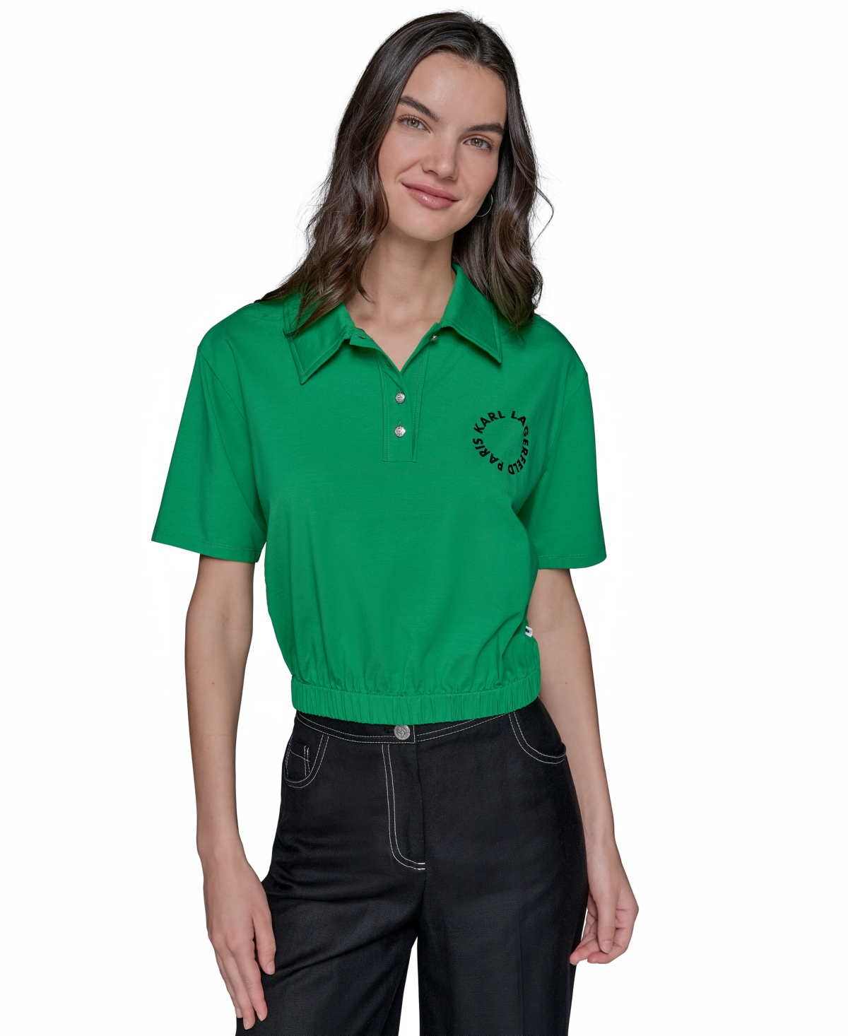 Karl Lagerfeld Paris Womens Cropped Logo Polo - Flore Green