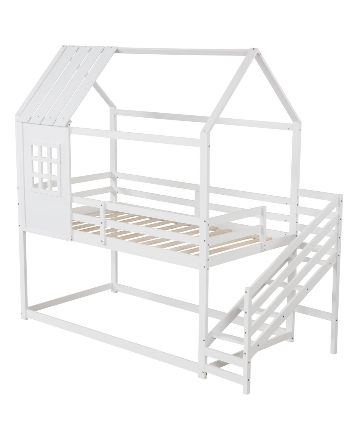 Click here for Twin House Bed with Stairs and Roof for Kids - Whi... prices