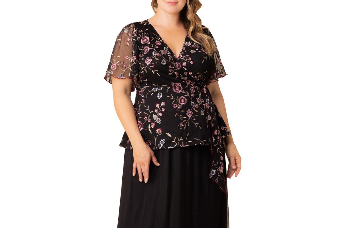 Click here for Kiyonna Plus Size Rosalie Embroidered Wrap Top - M... prices