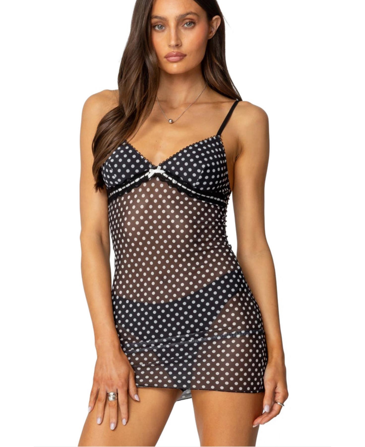 Click here for Edikted Womens Polka Sheer Mesh Mini Dress - Black... prices