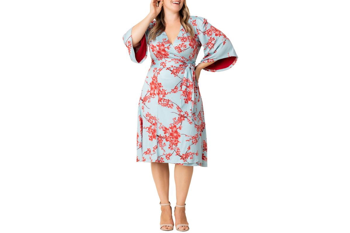 Click here for Kiyonna Plus Size Gemini Wrap Dress with Contrast... prices