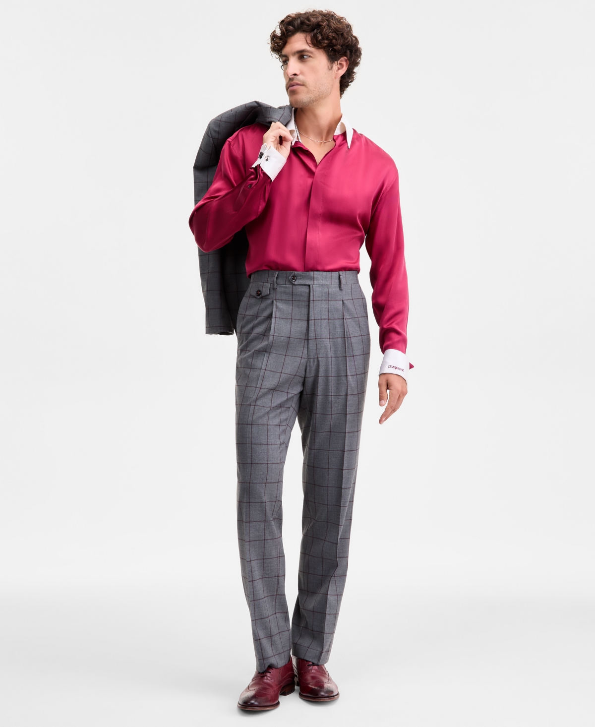 Click here for Tayion Collection Mens Classic-Fit Windowpane Suit... prices