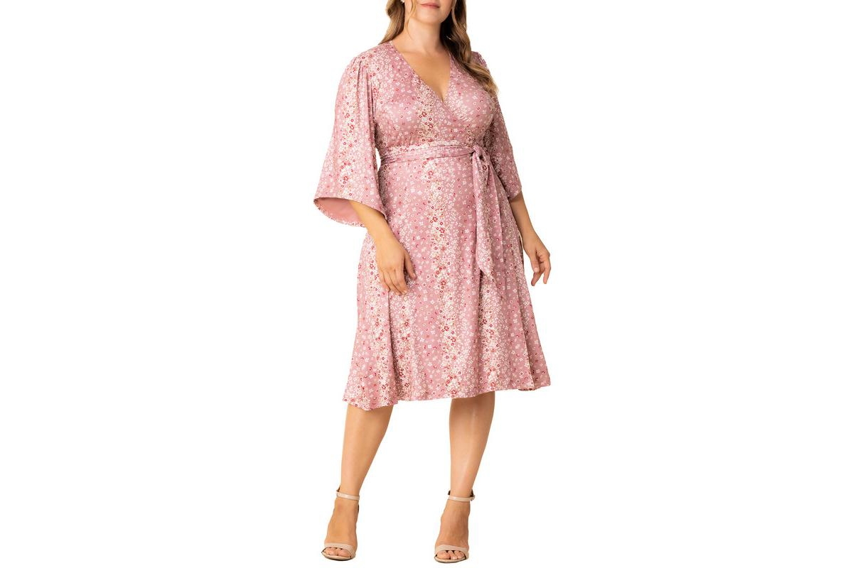 Click here for Kiyonna Plus Size Gemini Wrap Dress with Contrast... prices