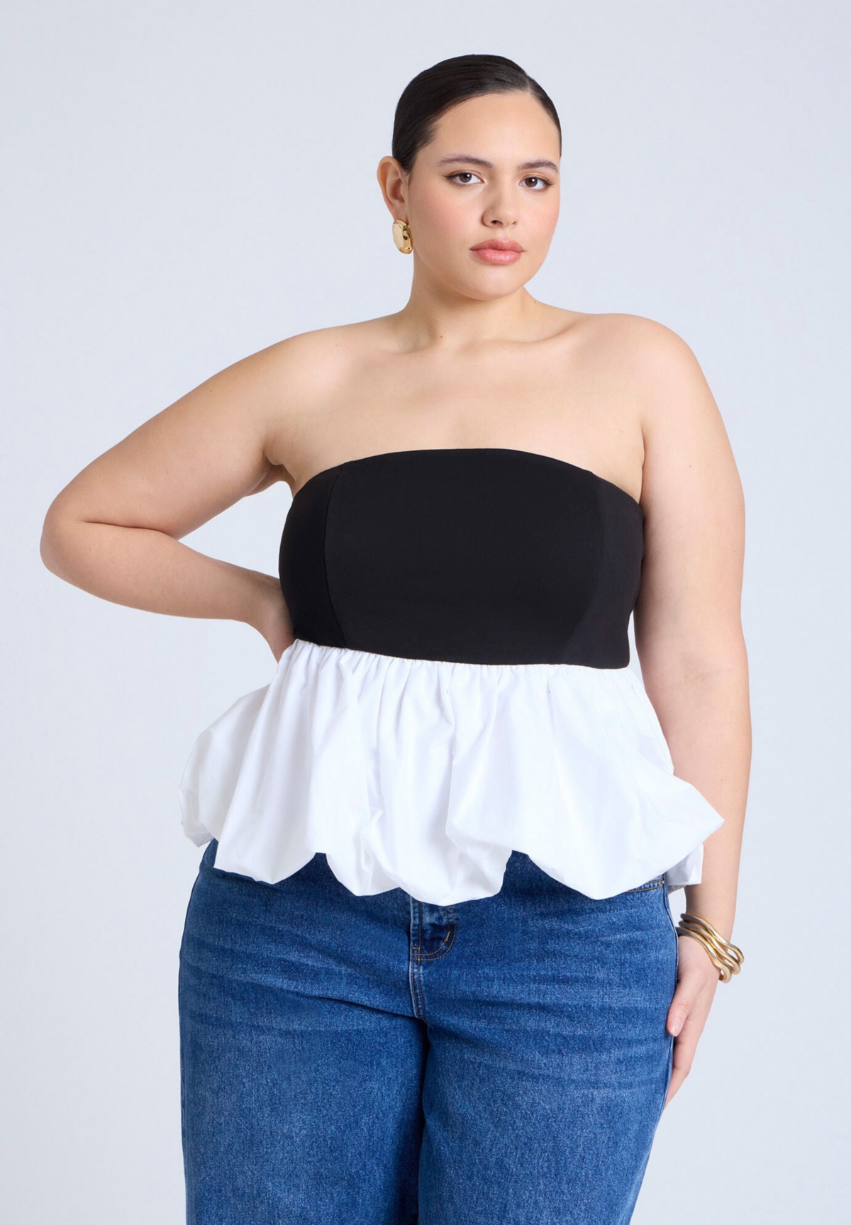 Click here for Eloquii Womens Plus Size Peplum Tube Top - Black w... prices