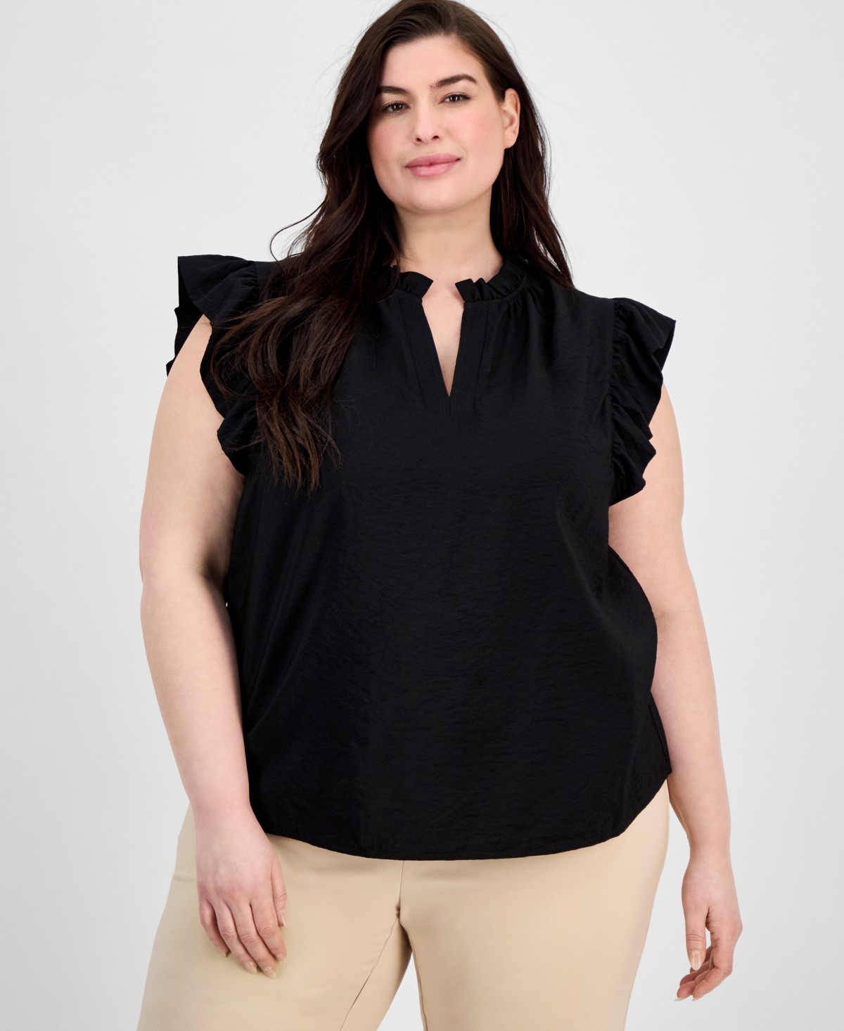 Click here for Anne Klein Plus Size Ruffle-Trim Split-Neck Sleeve... prices