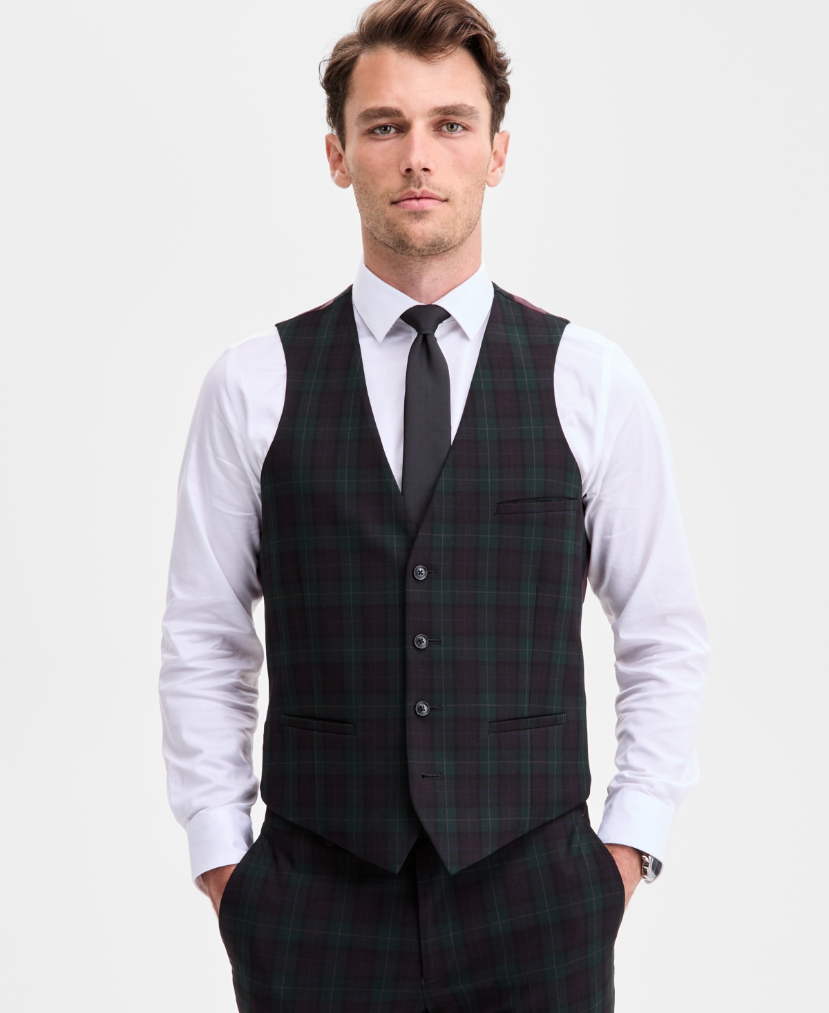 Click here for Bar Iii Mens Slim-Fit Green & Burgundy Plaid Suit... prices