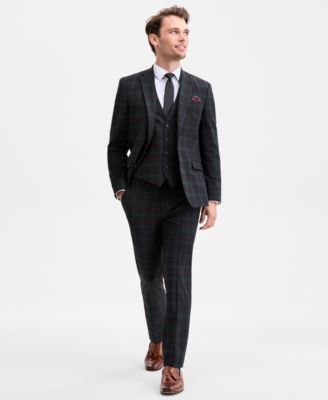 Click here for Bar Iii Mens Slim Fit Green Burgundy Plaid Vested... prices