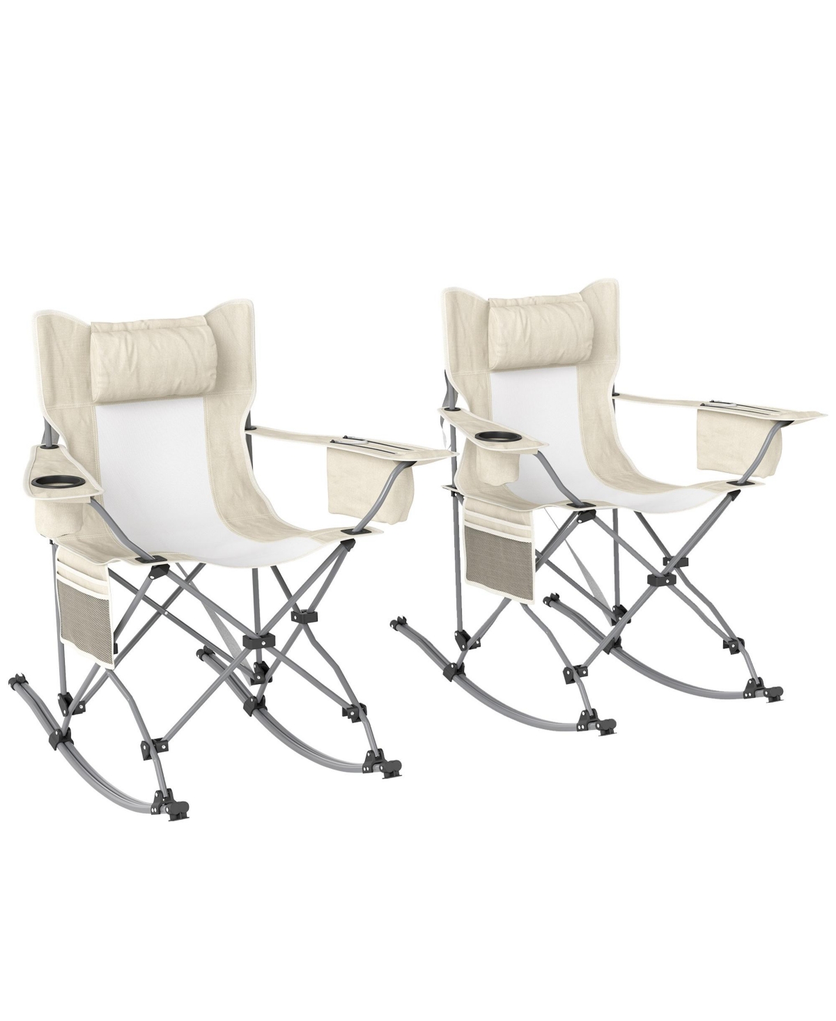 Outsunny Camp Chairs for Adults  2 Pack Outdoor Folding Chairs  - Cream white