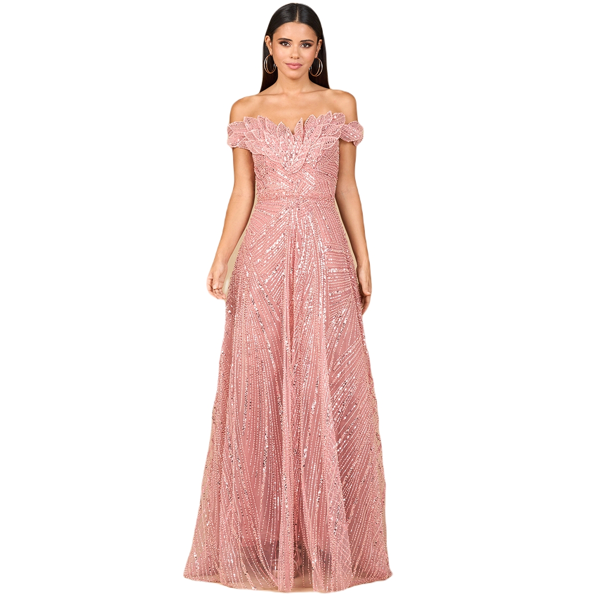 Click here for Lara Womens Off Shoulder Beaded Ballgown - Dusty r... prices