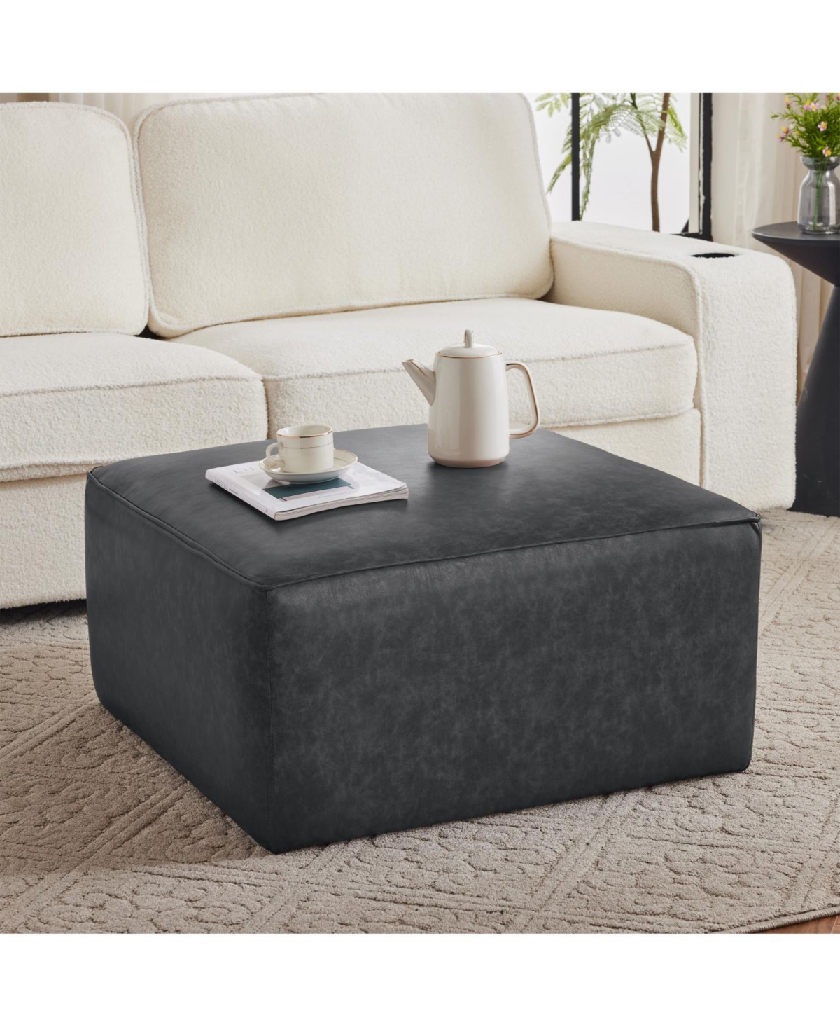 Click here for Streamdale Square Pu Leather Ottoman Black - Black prices