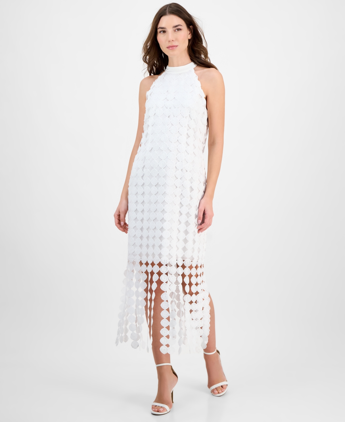 Click here for Anne Klein Petite Lace Fringe-Hem Sleeveless Dress... prices