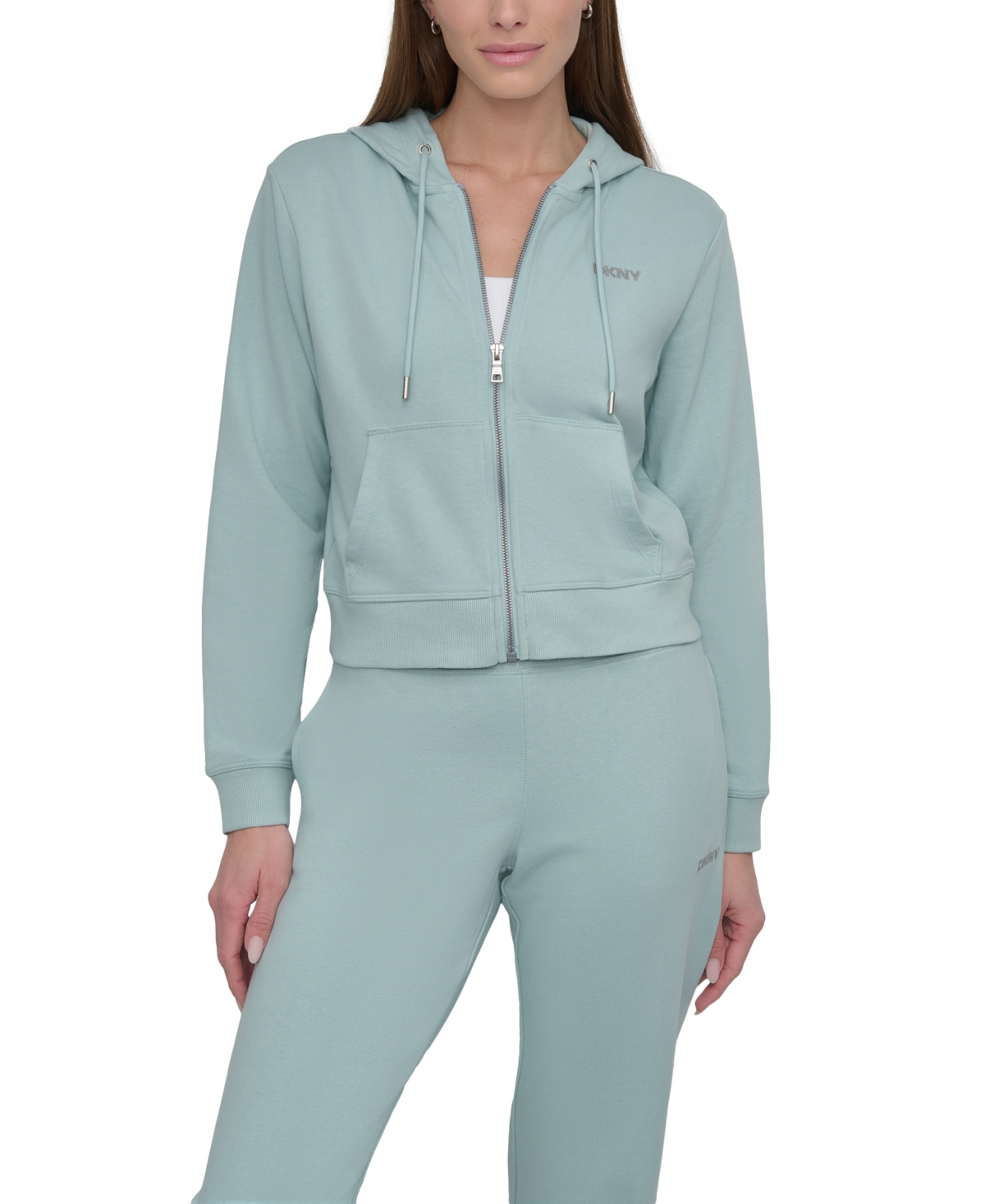 Click here for Dkny Sport Womens Cotton-Blend Stud-Logo Full Zip... prices