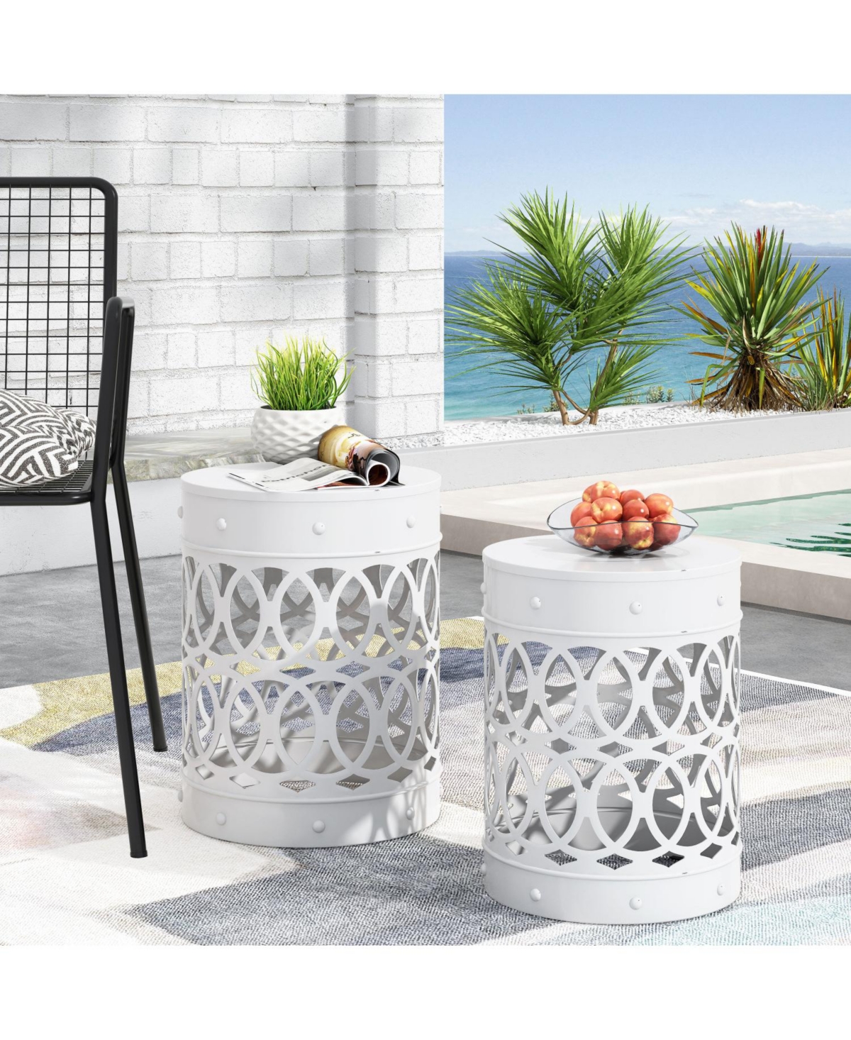 Click here for Streamdale Outdoor Metal S/2 end table - White prices