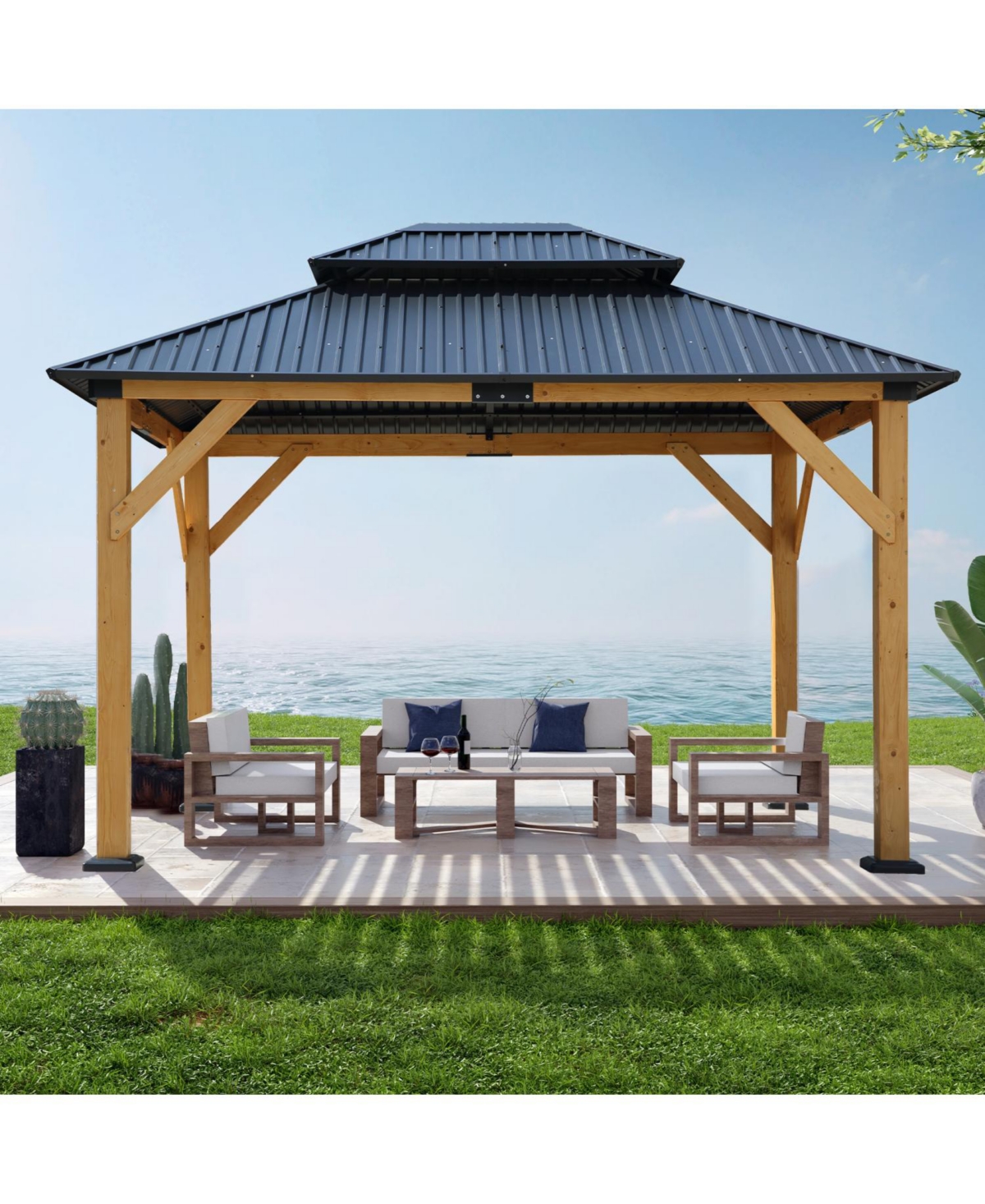 Click here for Streamdale Fir wood gazebo  steel roof  netting  o... prices