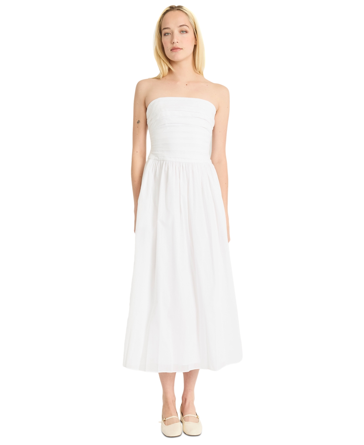 Click here for Luxely Womens Pleated-Bodice Strapless Midi Dress... prices