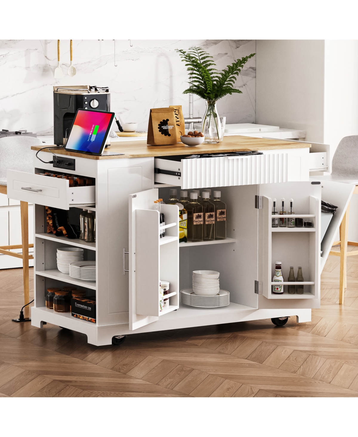 Click here for Streamdale Fluted Kitchen Island with Trash Storag... prices