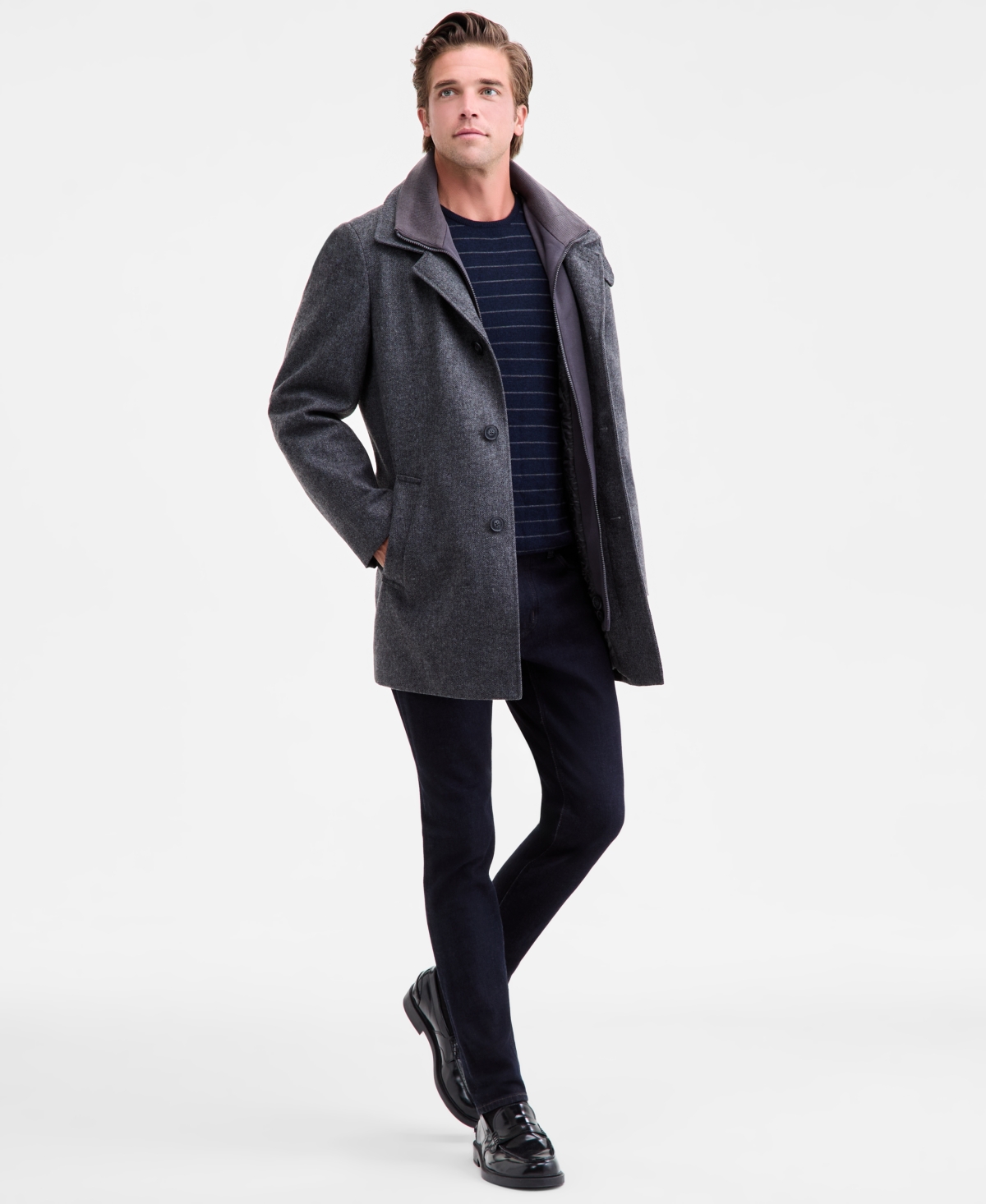 Calvin Klein Mens Classic-Fit Coleman Overcoat - Gray
