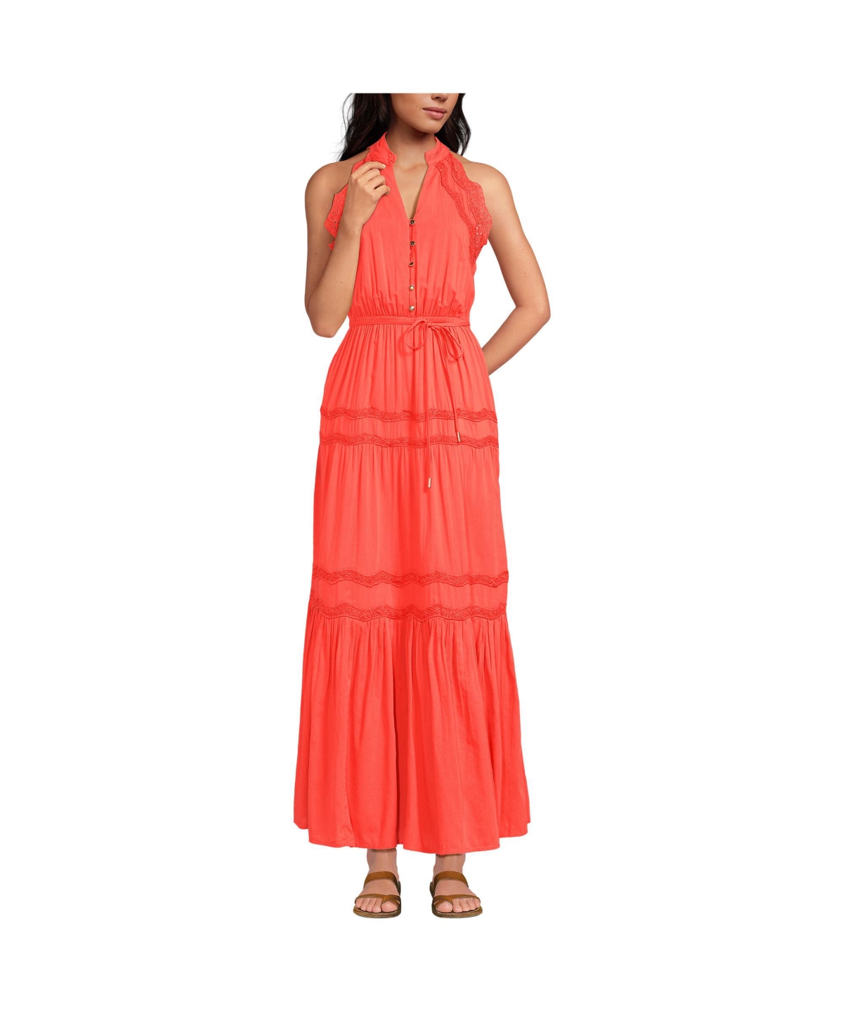 Click here for Lands End Womens Cotton Voile Halter Tiered Maxi D... prices