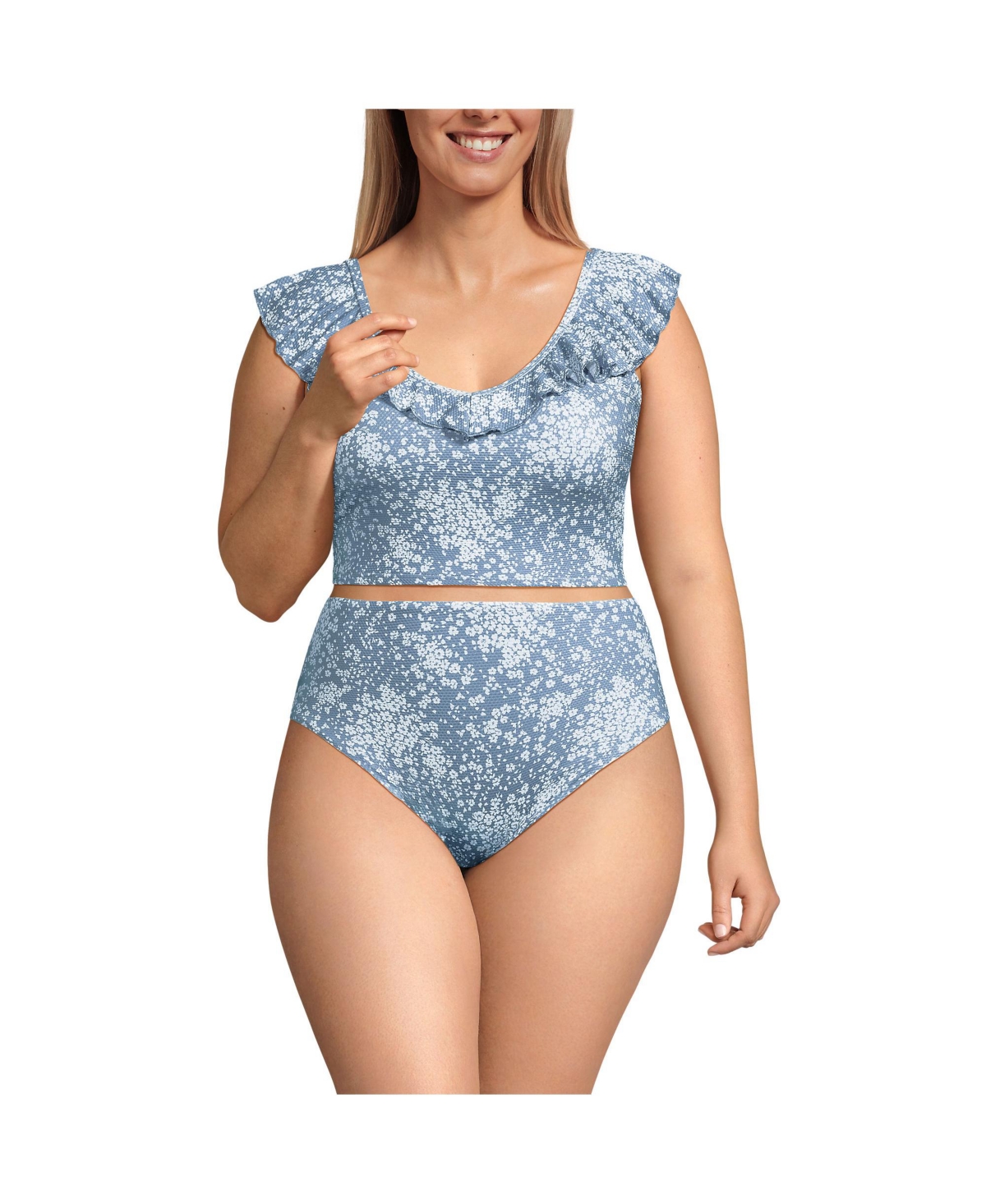 Click here for Lands End Plus Size Pique Ruffle Midkini Top and H... prices