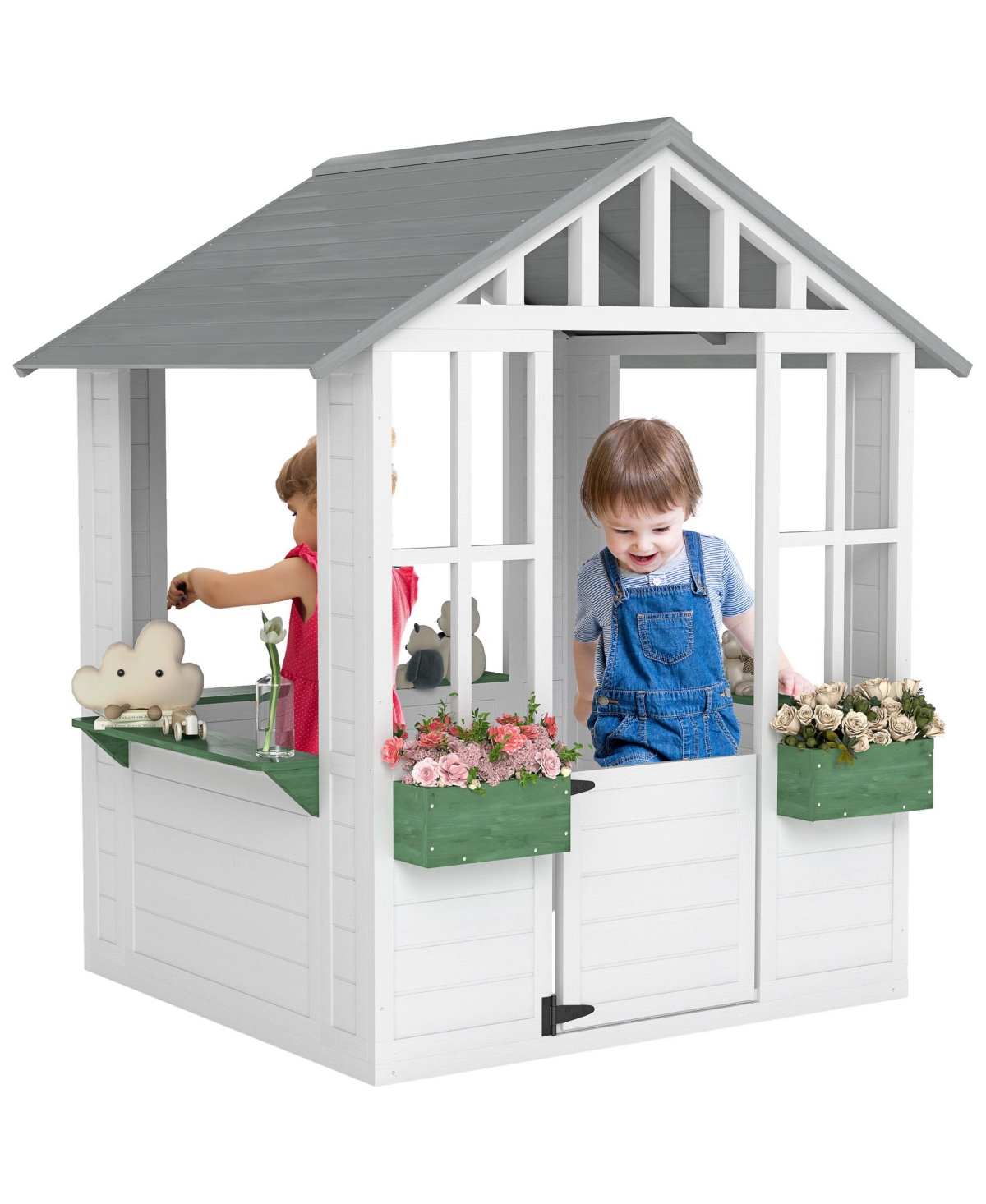 Click here for Outsunny Playhouse for Kids Outdoor with Doors  Wi... prices