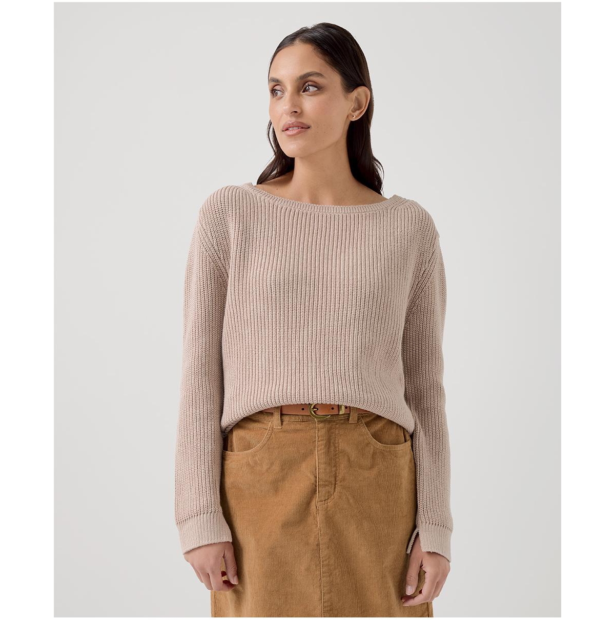 Click here for Pact Womens Luxe Knit Boatneck Sweater - Oat prices