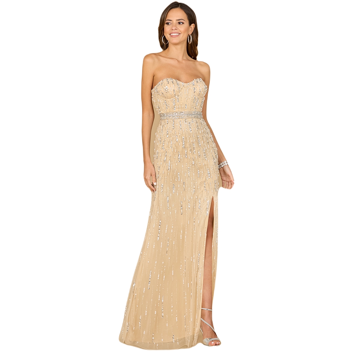 Click here for Lara Womens Strapless Beaded Gown with Slit - Outl... prices