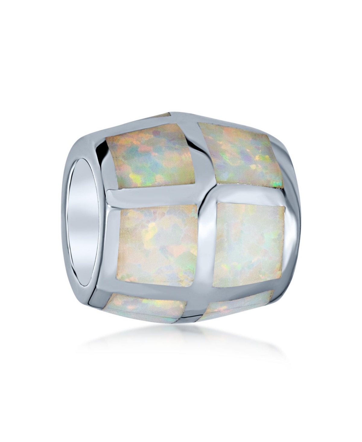 Click here for Bling Jewelry White Opal Inlay Barrel Charm Bead i... prices
