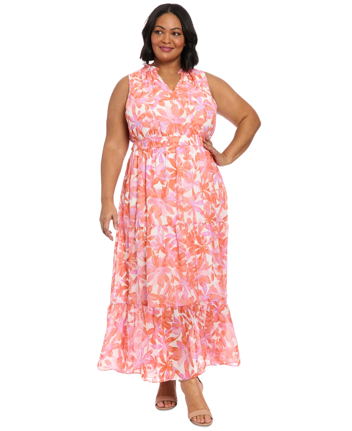 Click here for London Times Plus Size Floral V-Neck Tiered Maxi D... prices