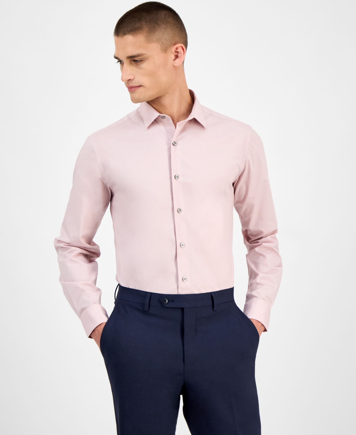 Alfani Mens Slim-Fit Solid Dress Shirt  Created for Macys - Shimmer Pink