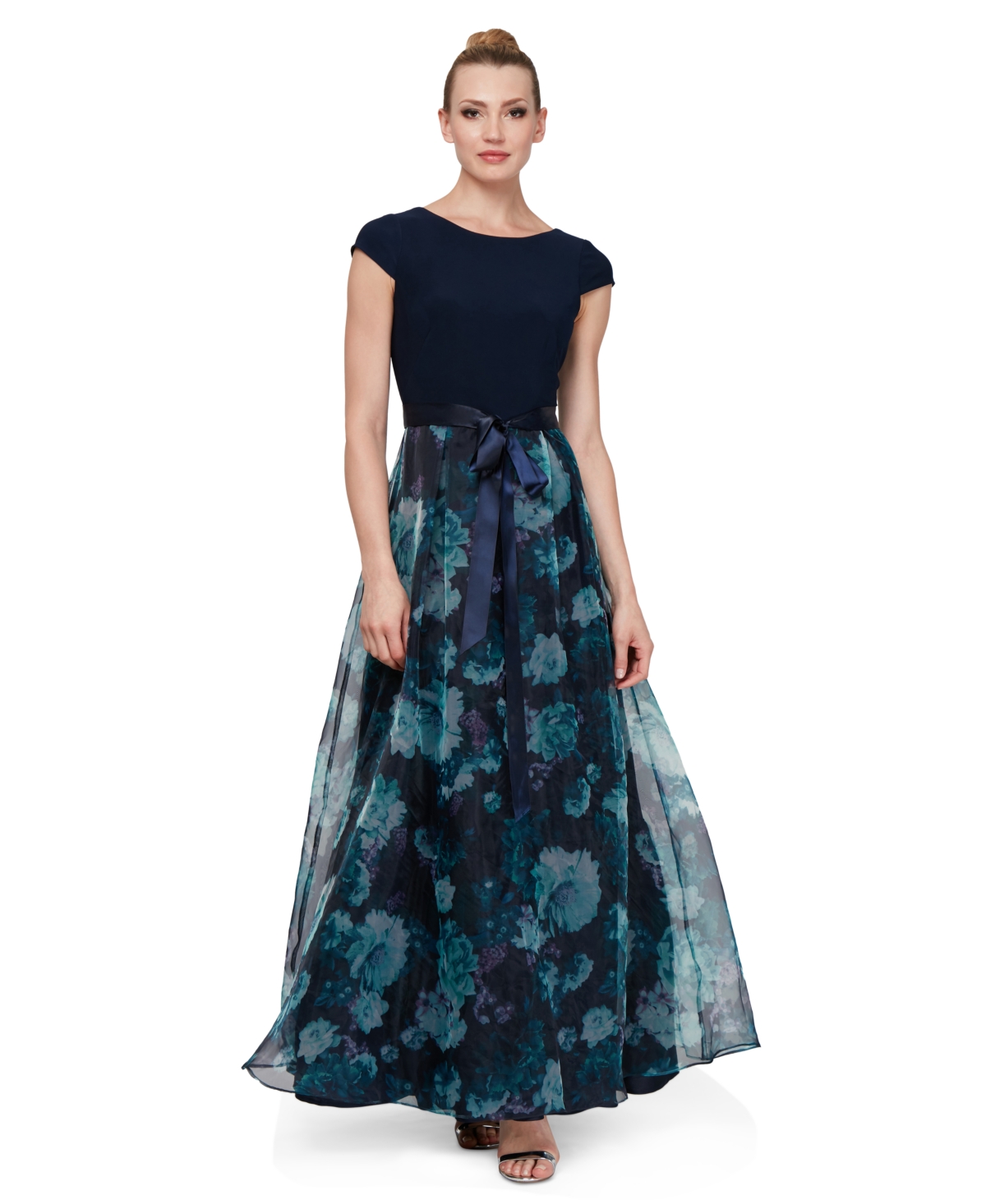 Click here for Sl Fashions Floral-Organza Gown - Navy Floral prices