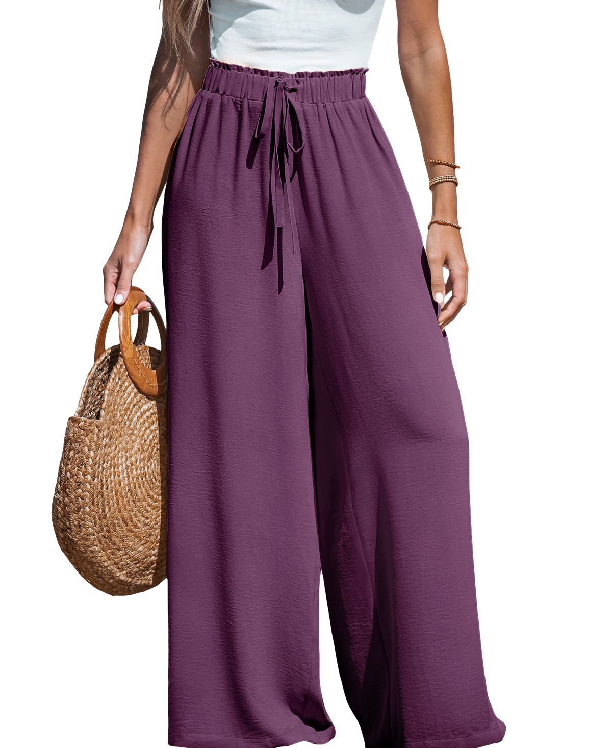 Cupshe Womens Summer Lovin Drawstring Wide-Leg Pants - Purple