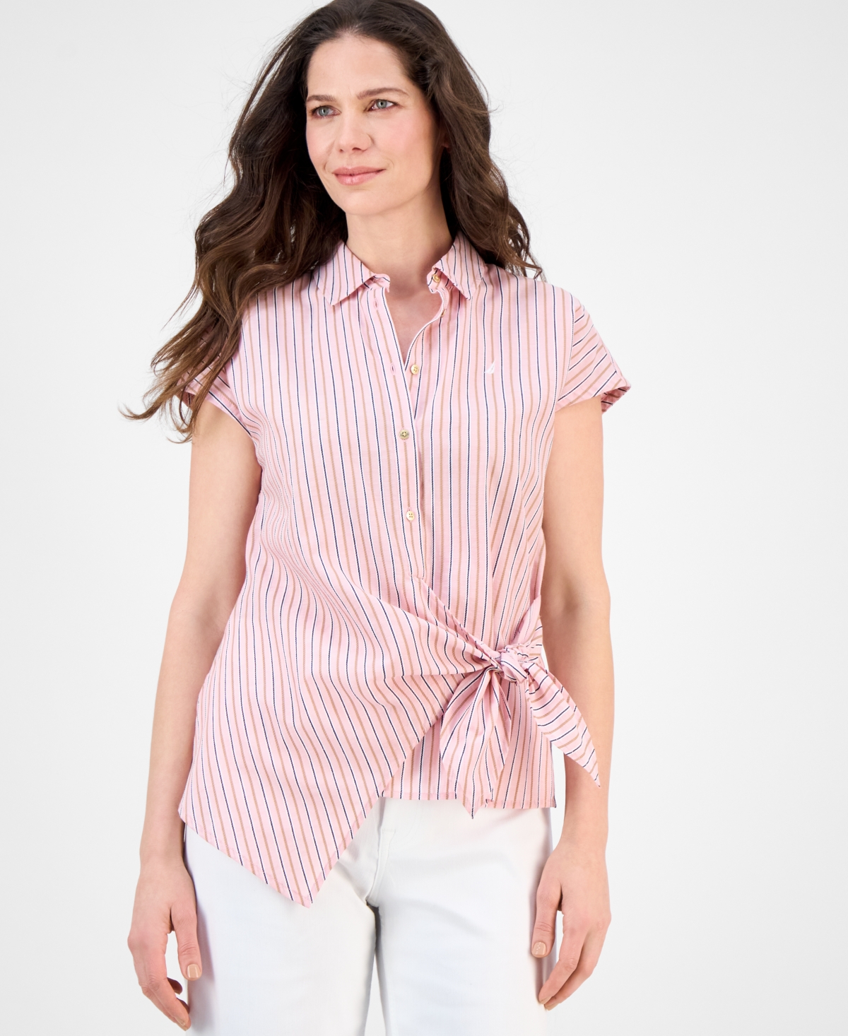 Click here for Nautica Jeans Womens Striped Cotton Side-Tie Blous... prices