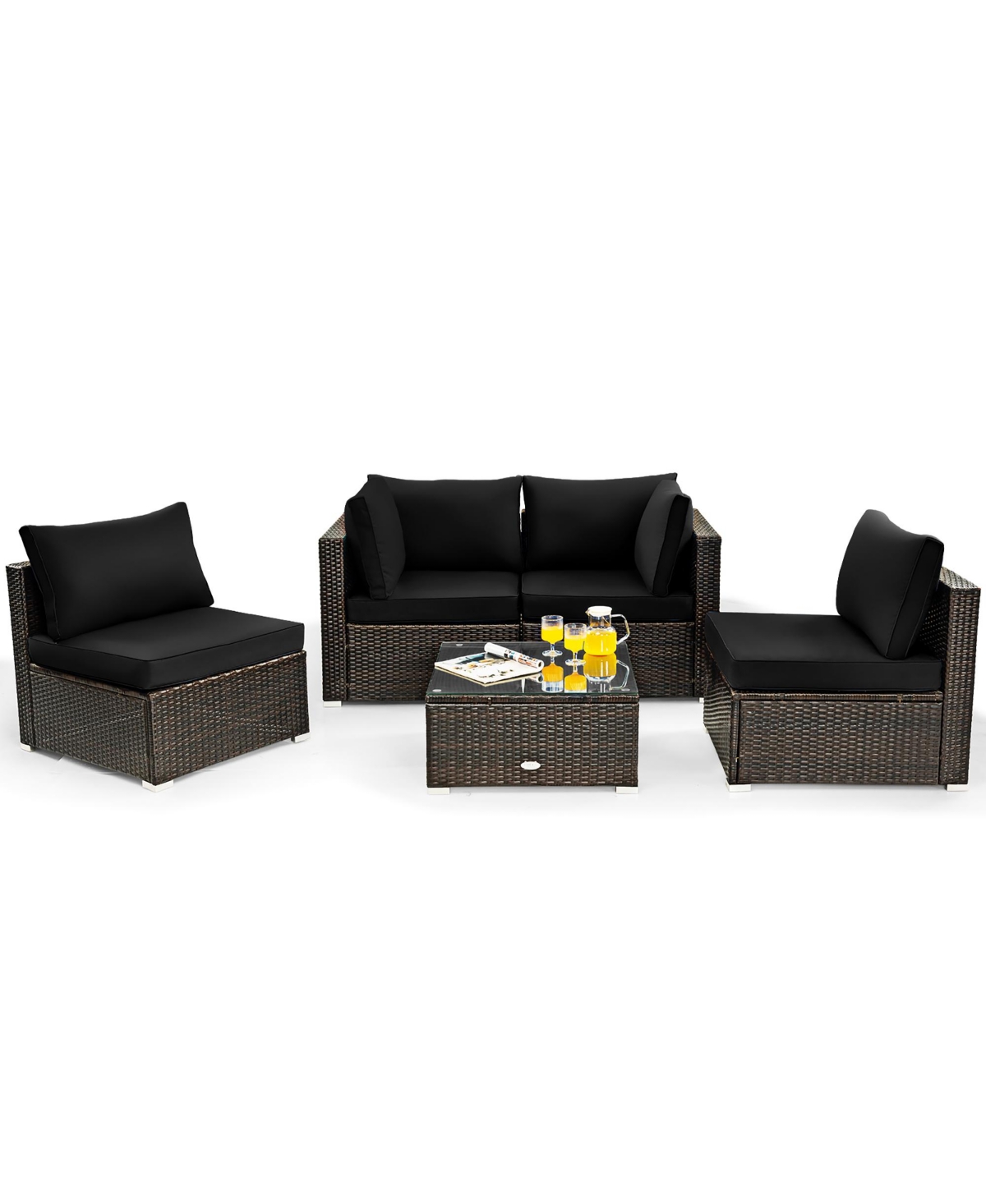 Click here for 5PCS Patio Rattan Furniture Set Cushioned Sofa Cha... prices
