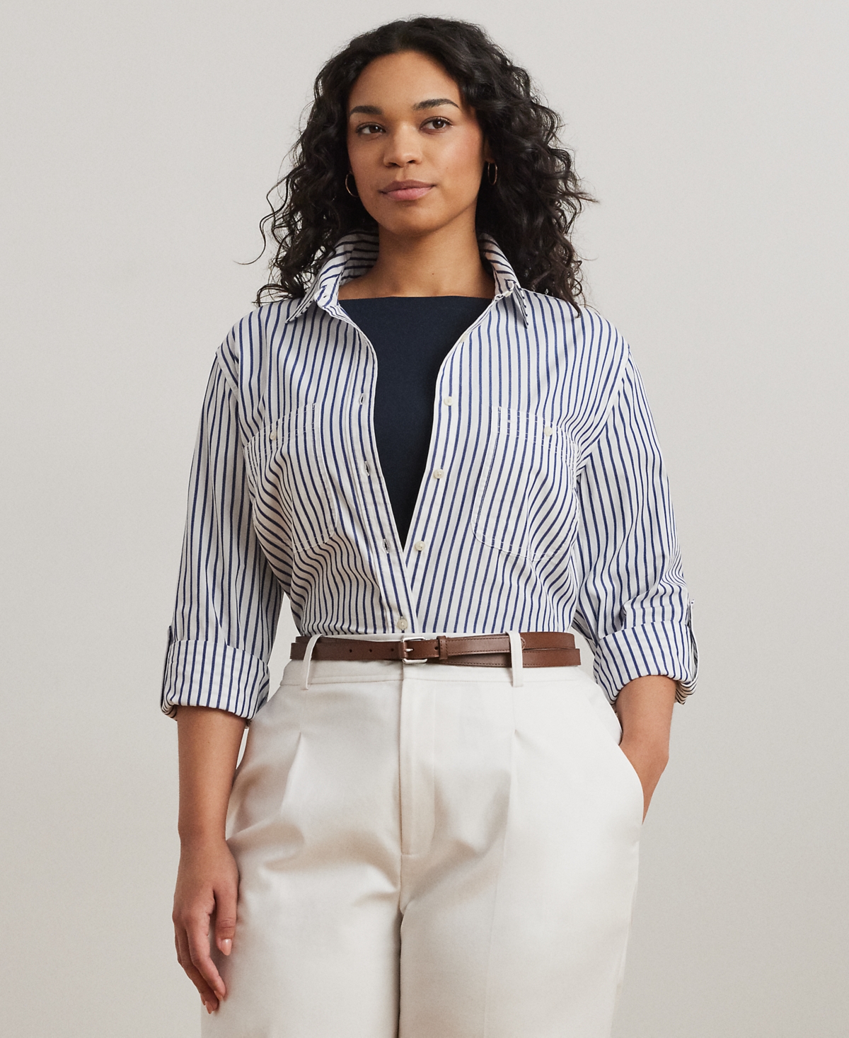 Click here for Lauren Ralph Lauren Plus Size Stripe Roll Tab Butt... prices