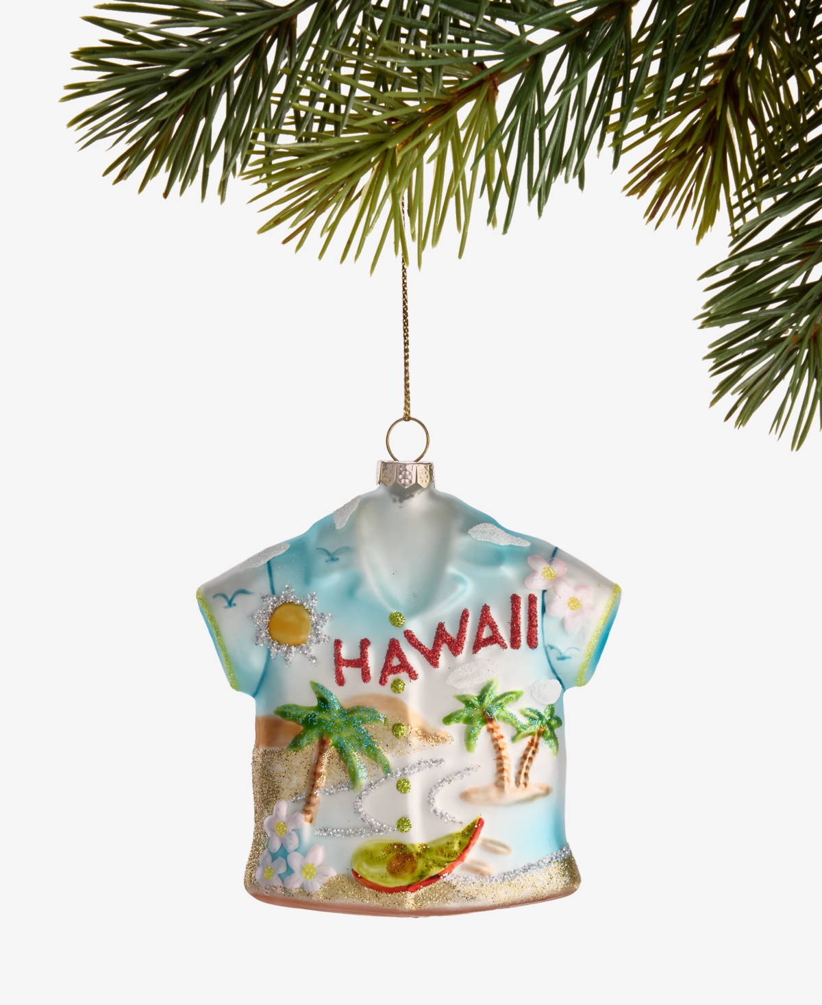 Click here for Holiday Lane Hawaii Glass Glittered Shirt Ornament... prices
