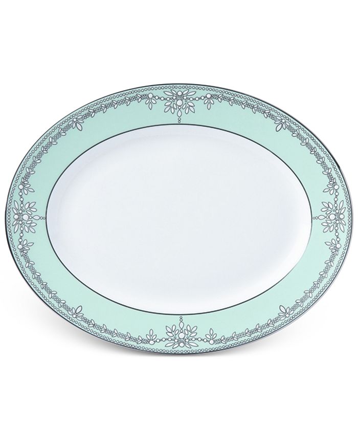Marchesa by Lenox Empire Pearl Turquoise Bone China Oval Platter - Macy's