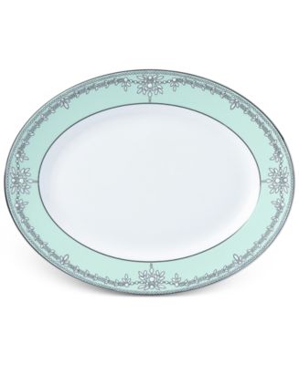 Marchesa by Lenox Empire Pearl Turquoise Bone China Oval Platter - Macy's