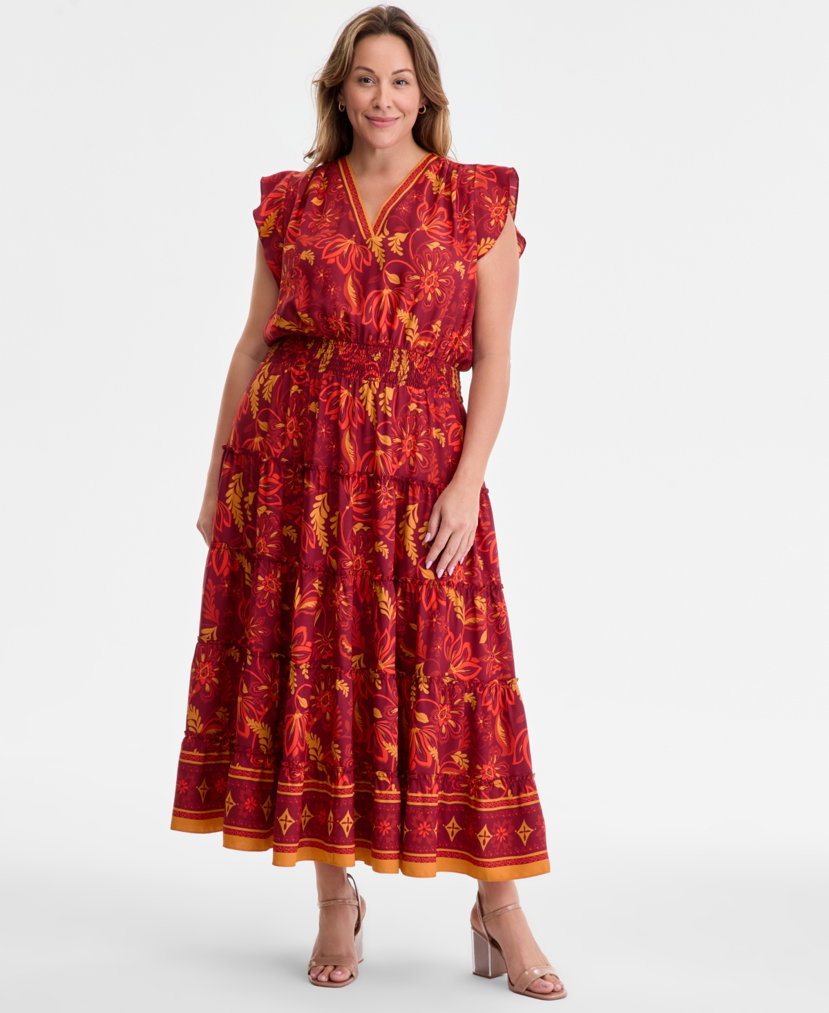 Click here for Vince Camuto Plus Size Printed Smocked-Waist Flutt... prices